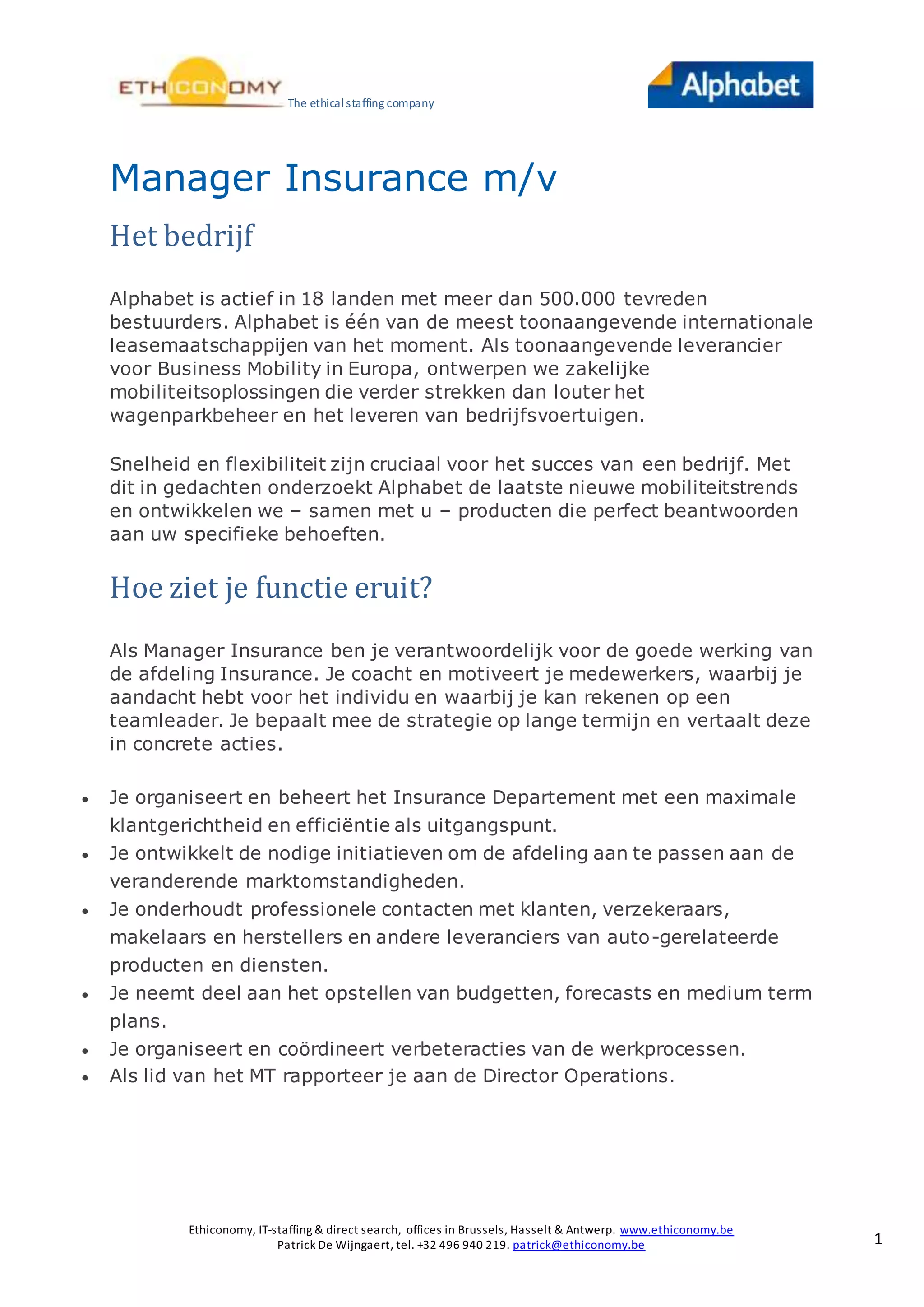 Insurance manager voor Alphabet Leasemaatschappij. | PDF