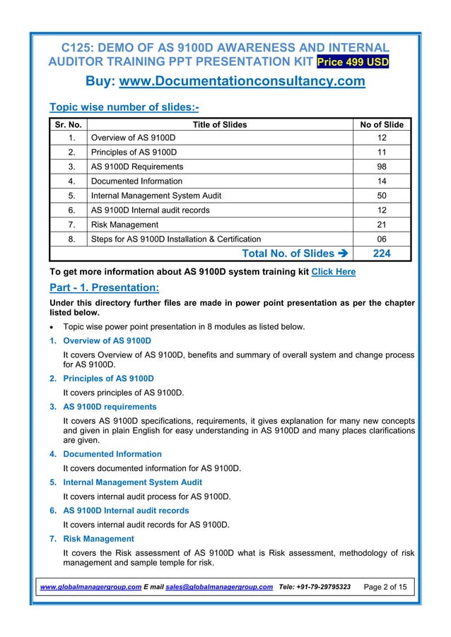 AS9100D Awareness & Auditor Training - PPT Presentation | PDF