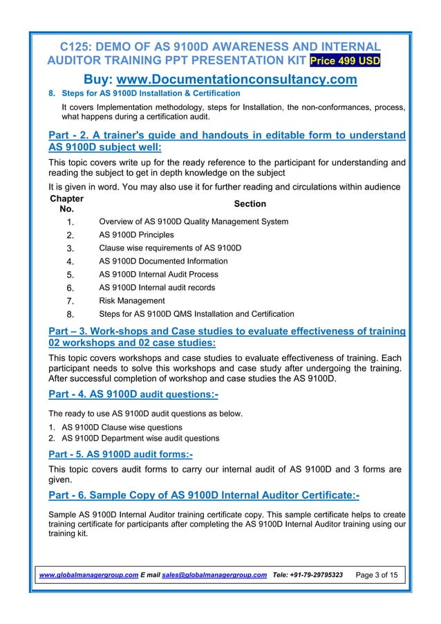 AS9100D Awareness & Auditor Training - PPT Presentation | PDF