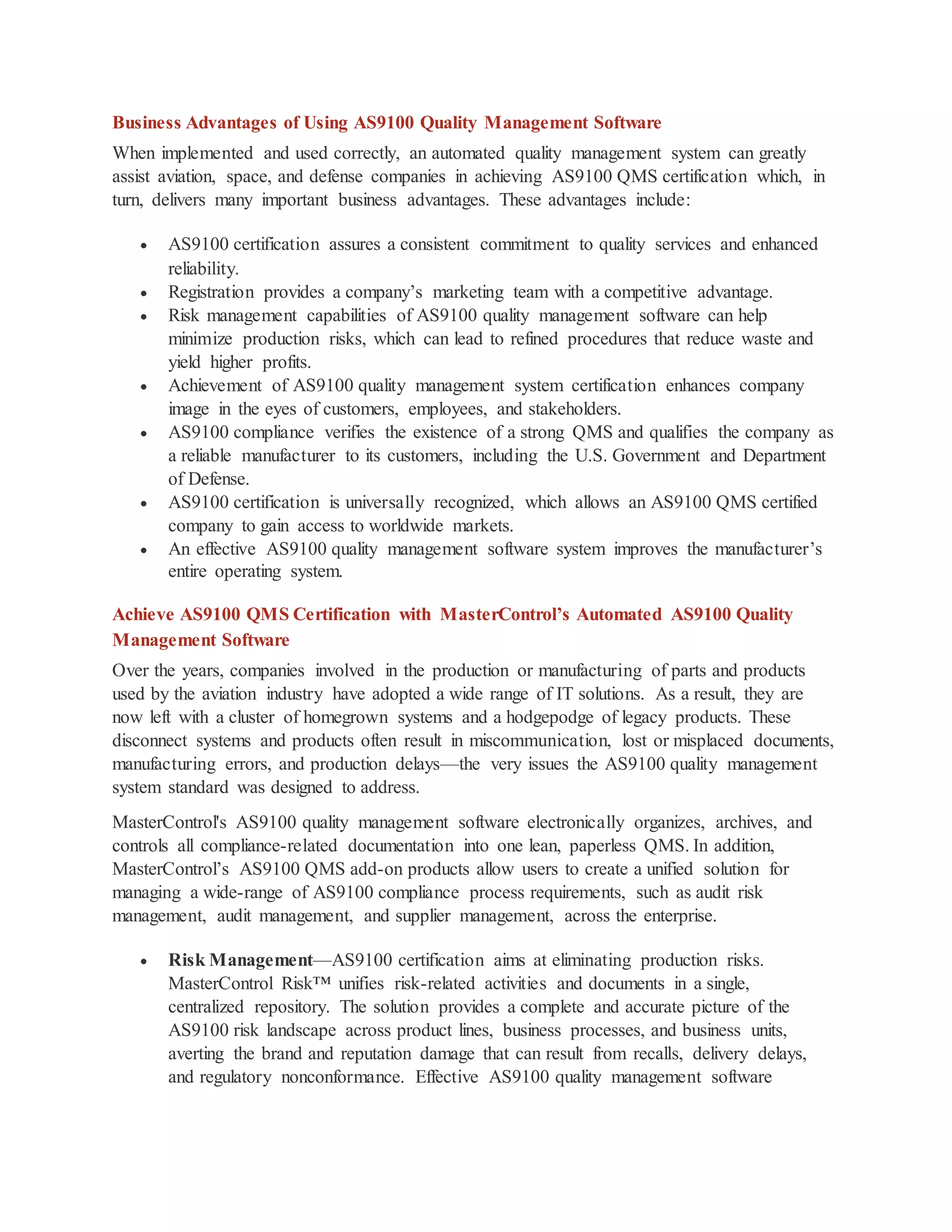 As9100 quality management system | DOCX