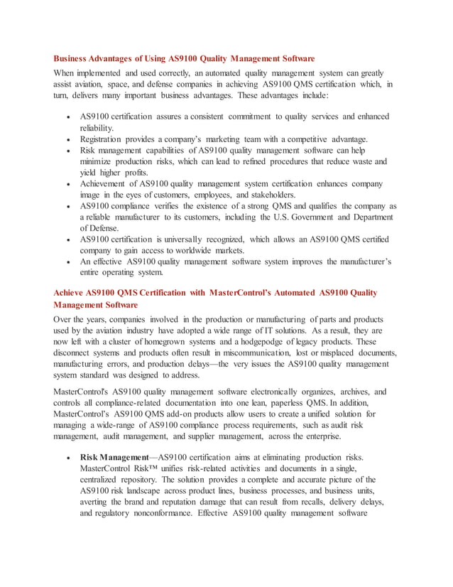 As9100 quality management system | DOCX | Manufacturing Industry | Industries