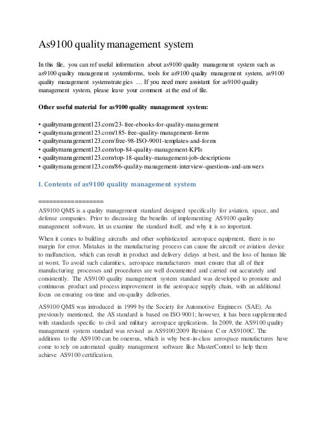 As9100 Quality Management System As9100 Quality Management System