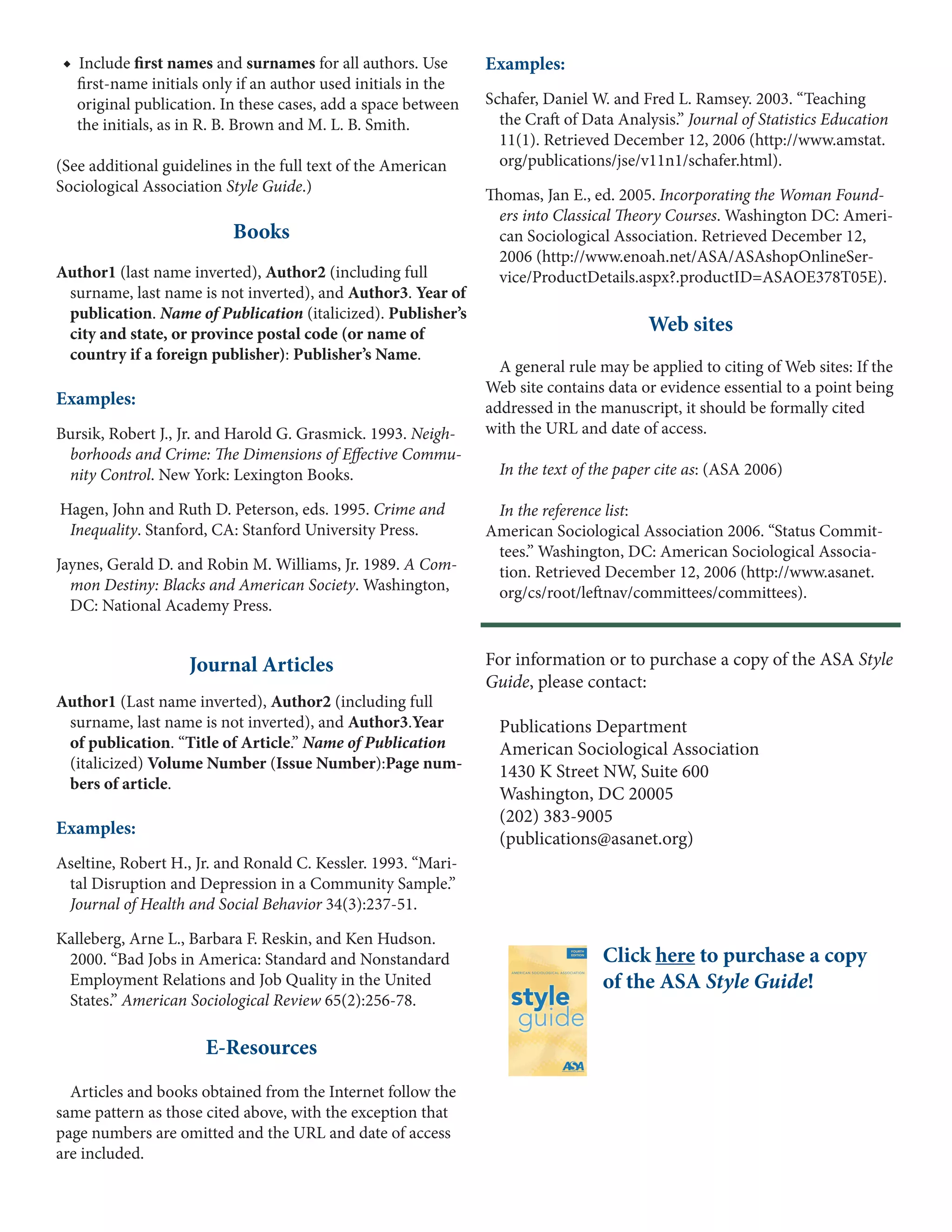 ASA - Quick Tips for ASA Style by American Sociological Association | PDF