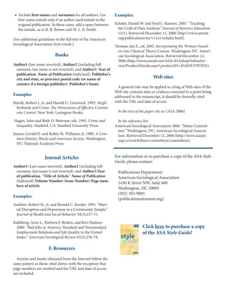 ASA - Quick Tips for ASA Style by American Sociological Association | PDF