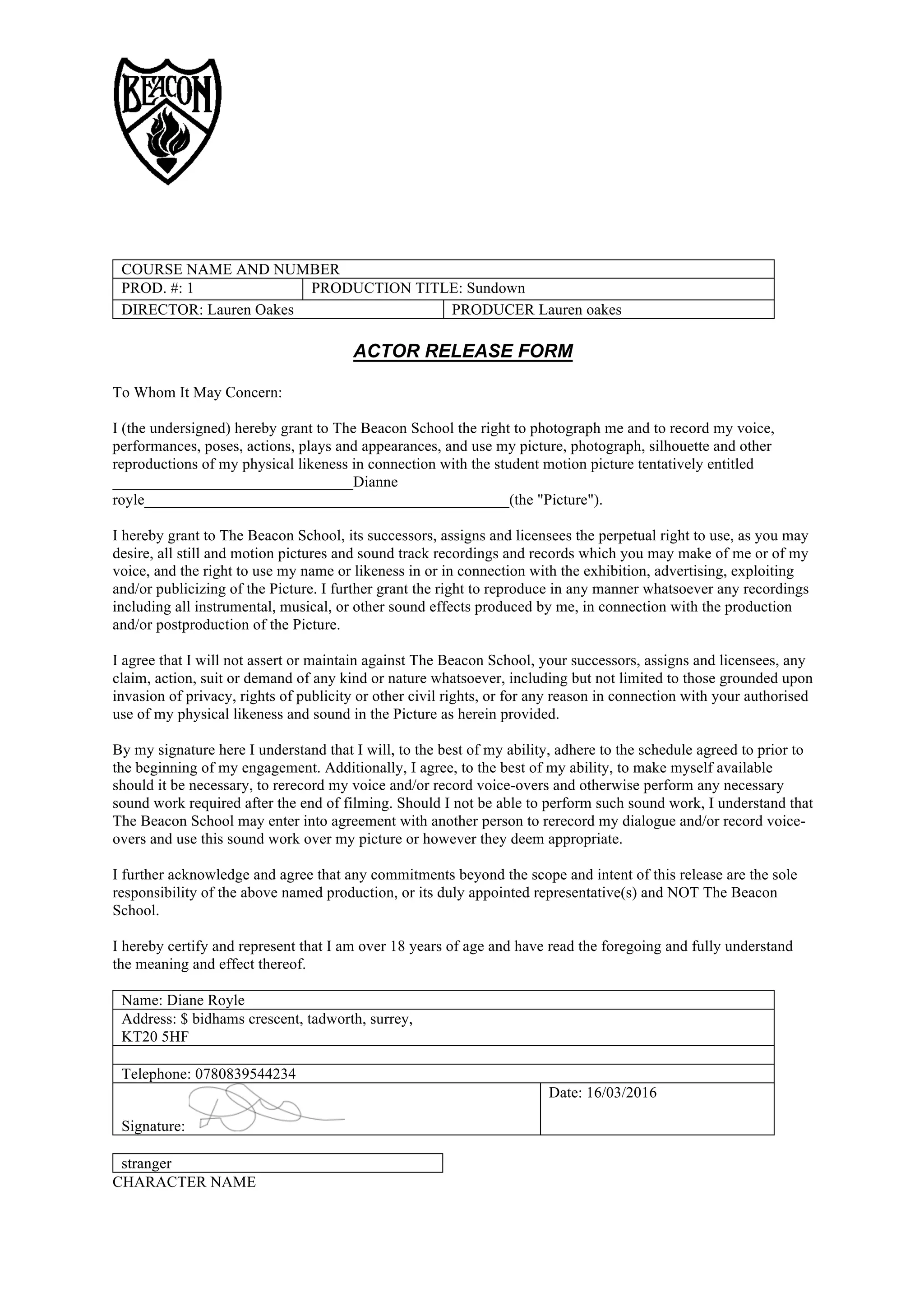 As actor release form copy | PDF