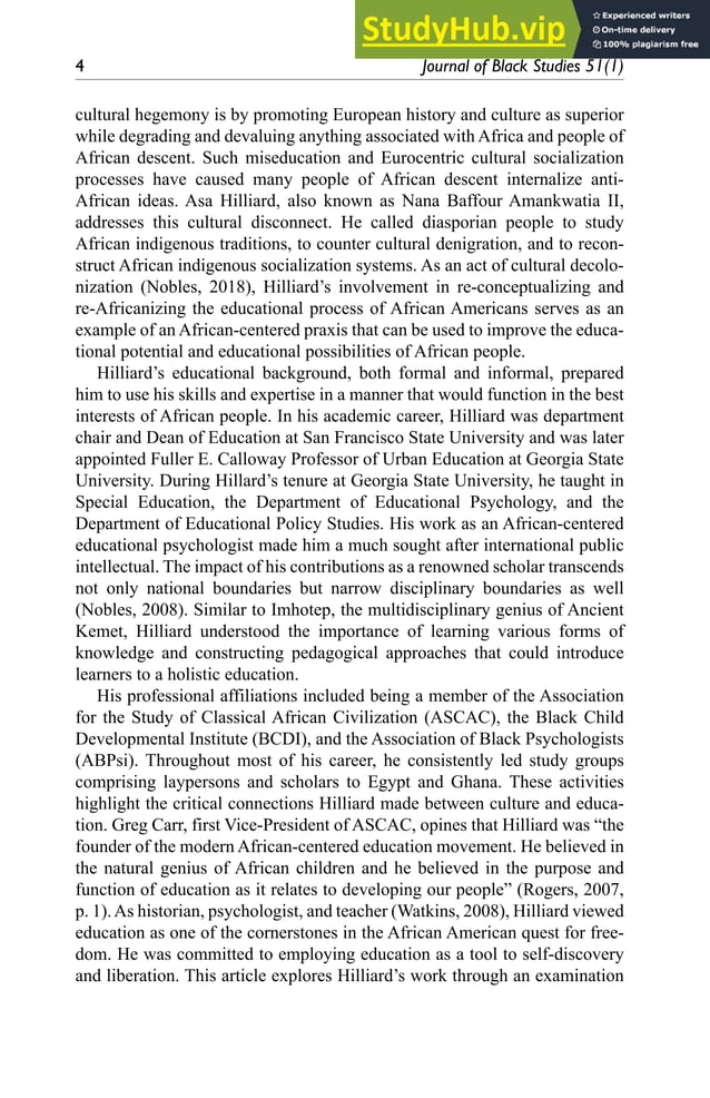 Asa Hilliard Conceptualizing And Constructing An African- Centered ...