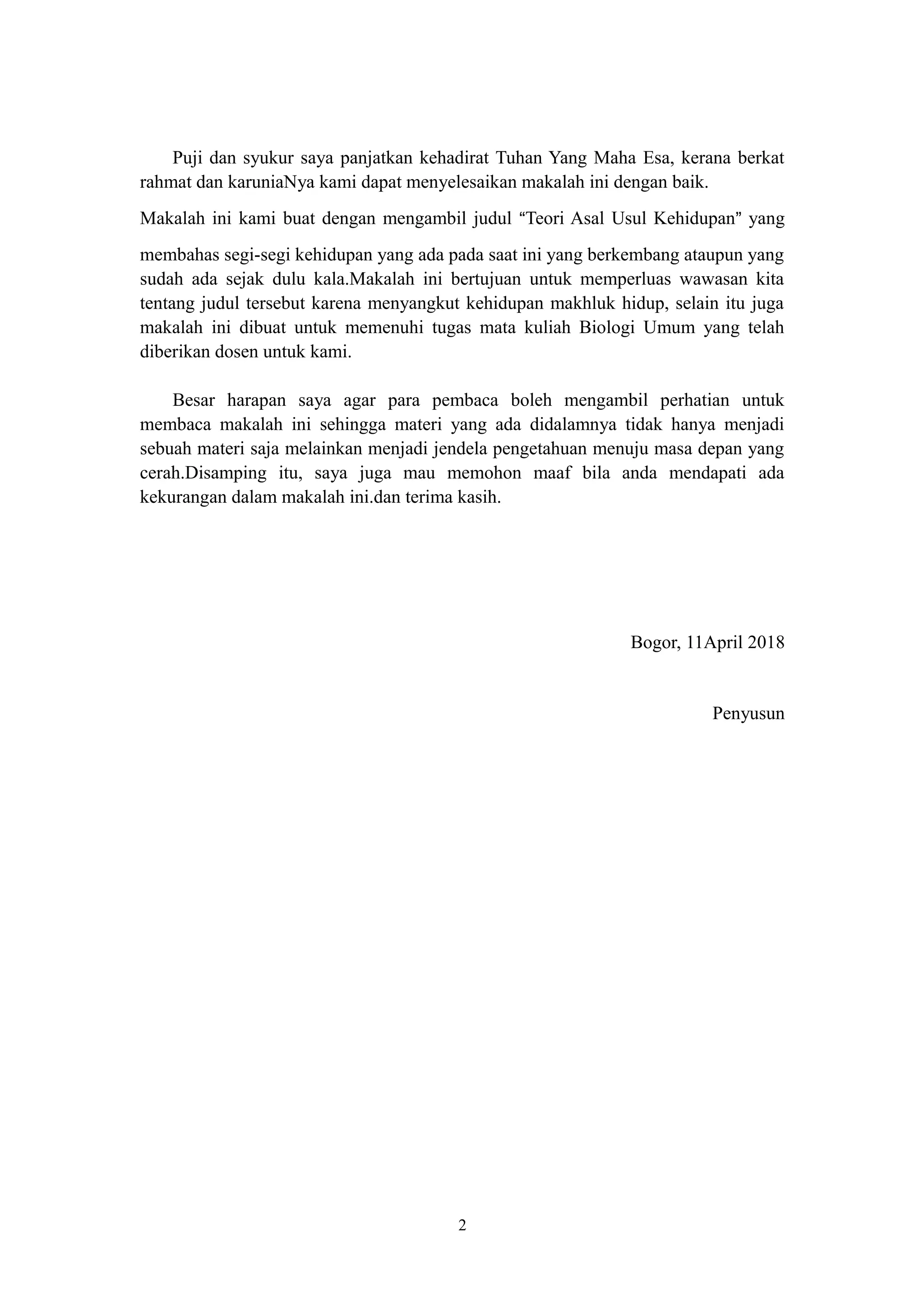 Asal mula kehidupan (burhan 2 d) | PDF