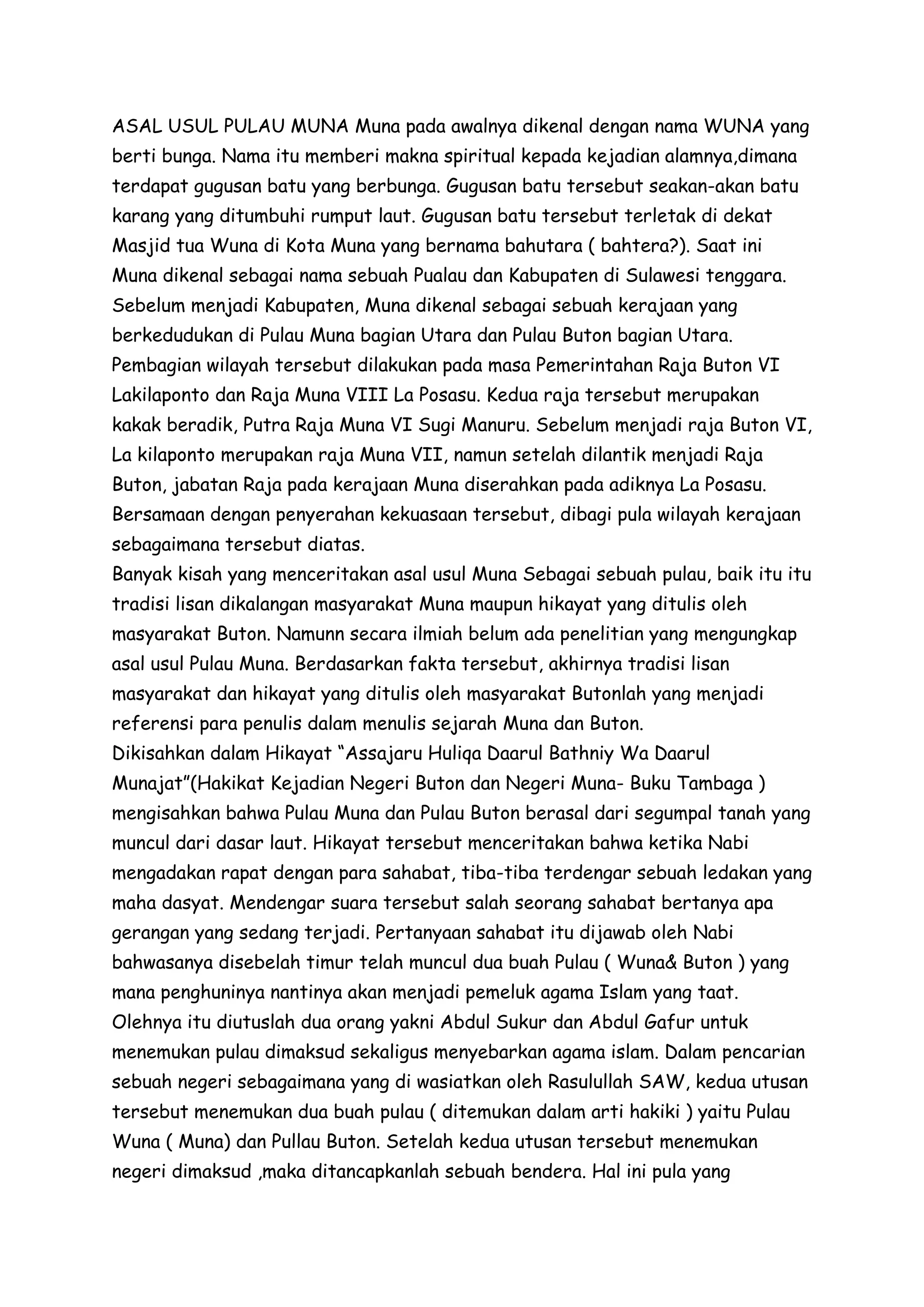 Asal usul kabupaten muna sultra | DOCX