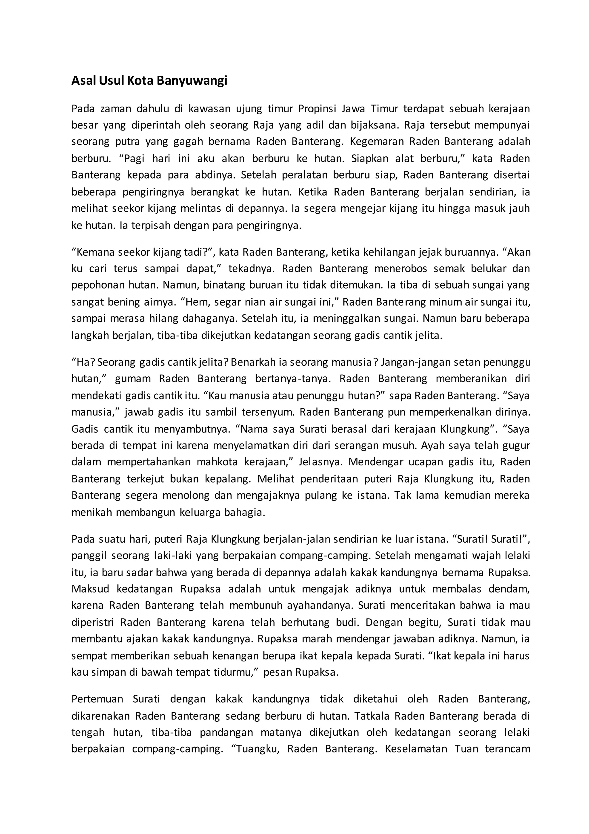 Asal usul kota banyuwangi | DOCX