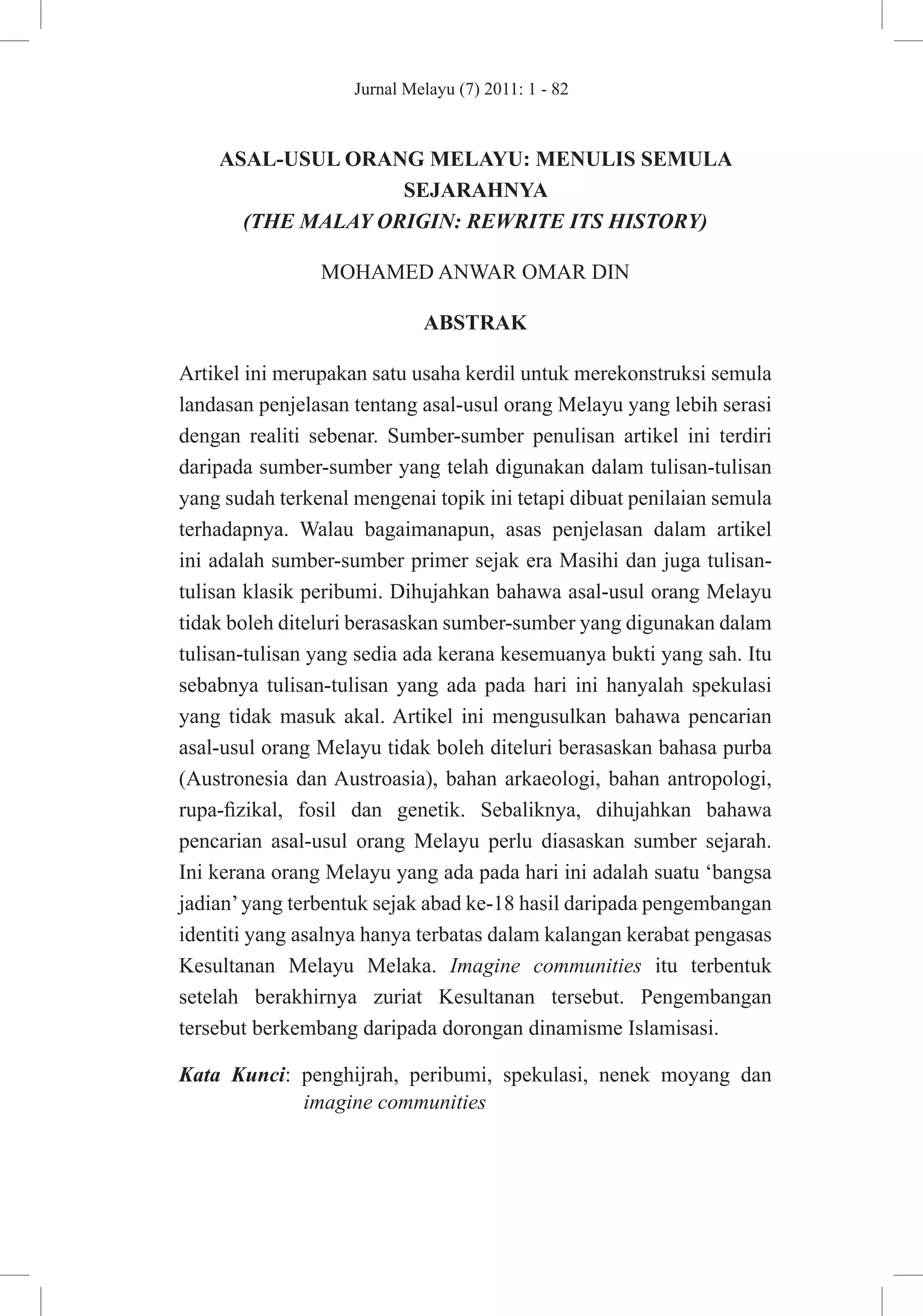 Asal usul org melayu menulis semula sejarahnya (article) | PDF