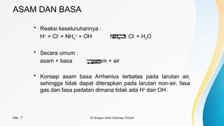 Reaksi Pengenalan asam basa buffer dan garam | PPTX