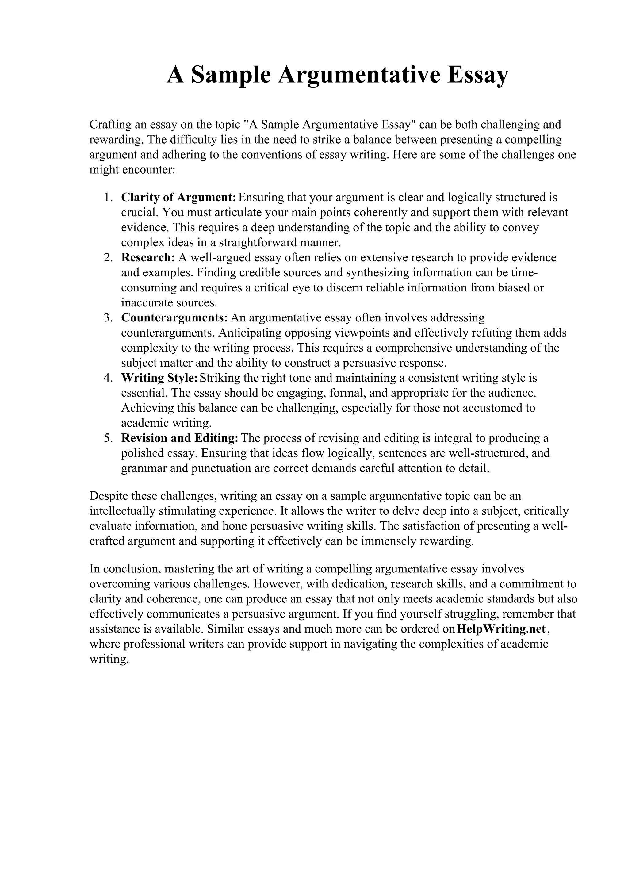 A Sample Argumentative Essay. Austin College | PDF