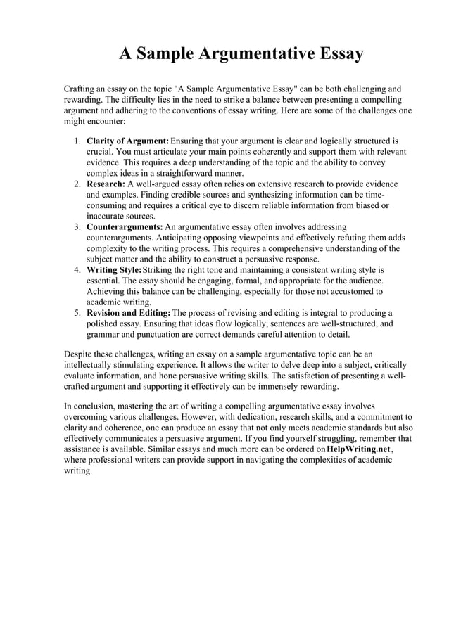 A Sample Argumentative Essay. Austin College | PDF