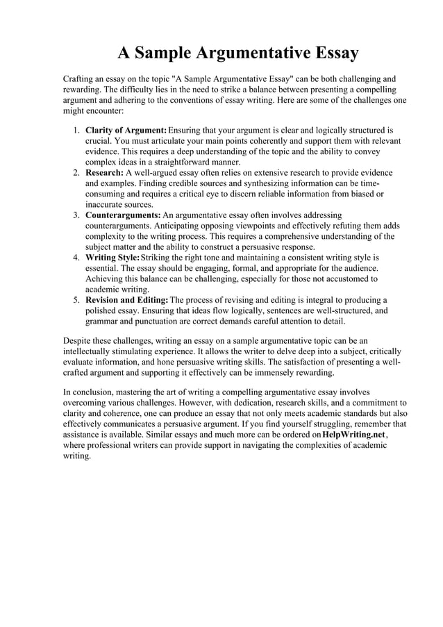 A Sample Argumentative Essay | PDF