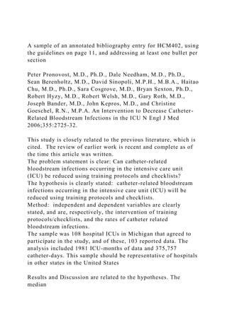 A sample of an annotated bibliography entry for HCM402, using the .docx