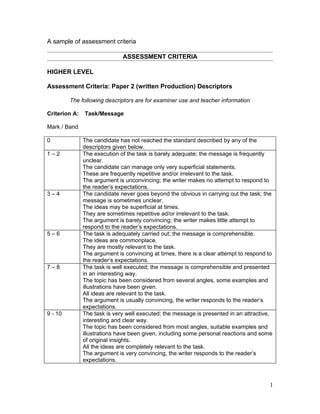 A sample of assessment criteria | DOC