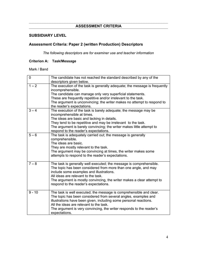 A sample of assessment criteria | DOC