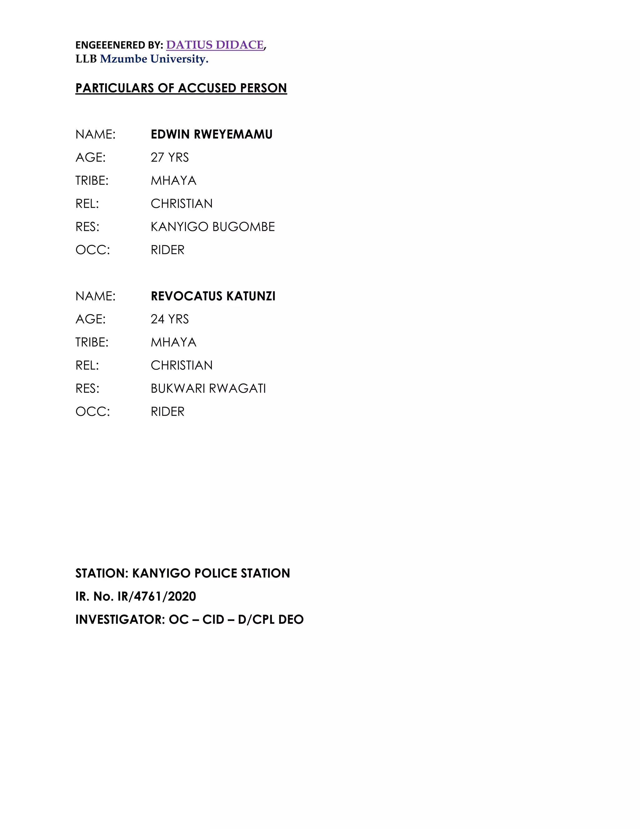 A sample of charge sheet with more than one count by datius didace | PDF