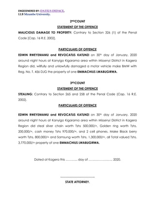 A sample of charge sheet with more than one count by datius didace | PDF