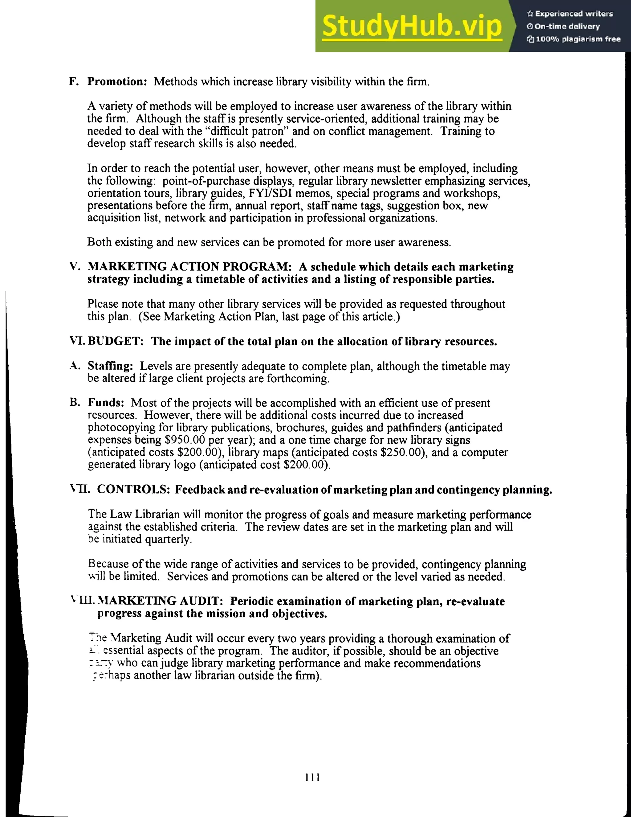 A Sample Plan For The Special Library | PDF