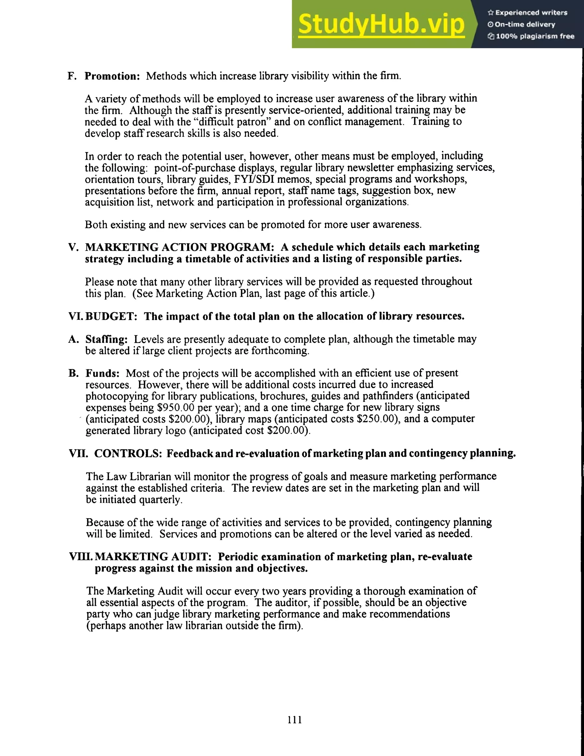 A Sample Plan For The Special Library | PDF | Legal Services Industry ...