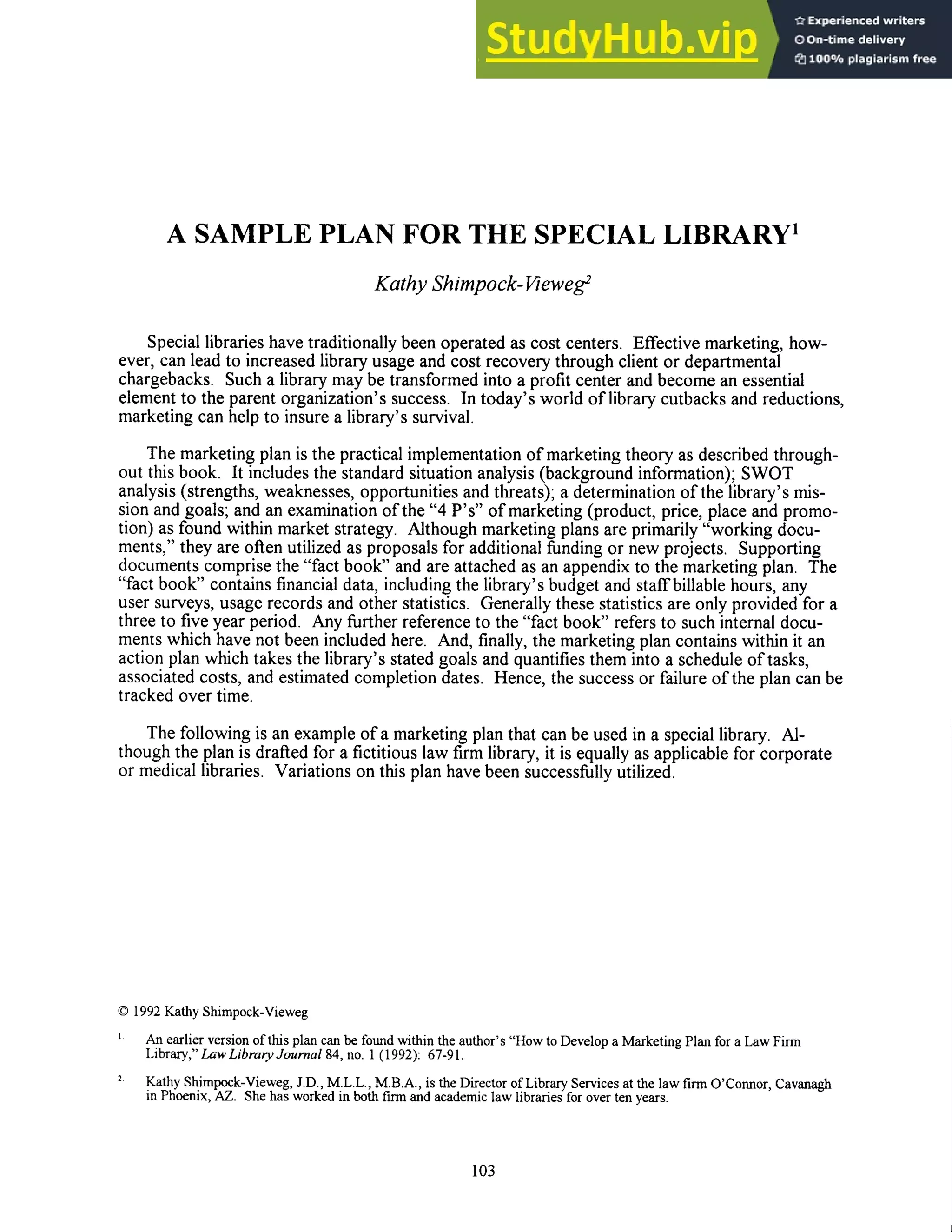 A Sample Plan For The Special Library | PDF | Legal Services Industry | Industries