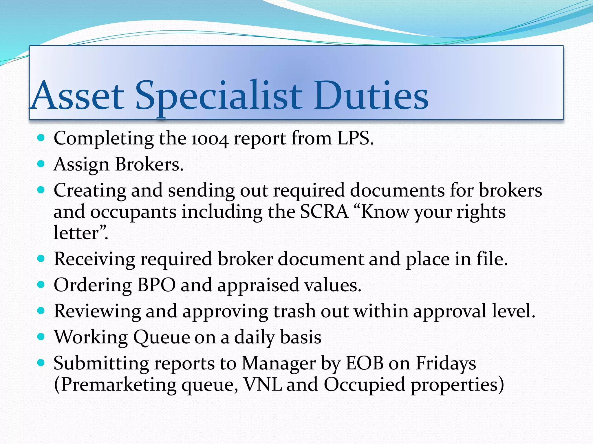 Asset Manager/ Asset Specialist Roles | PPTX | Law