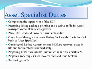 Asset Manager/ Asset Specialist Roles | PPTX | Law