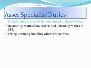Asset Manager/ Asset Specialist Roles | PPTX | Law