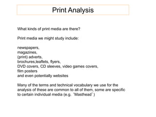 ASY1 Media Studies analysing print | PPTX