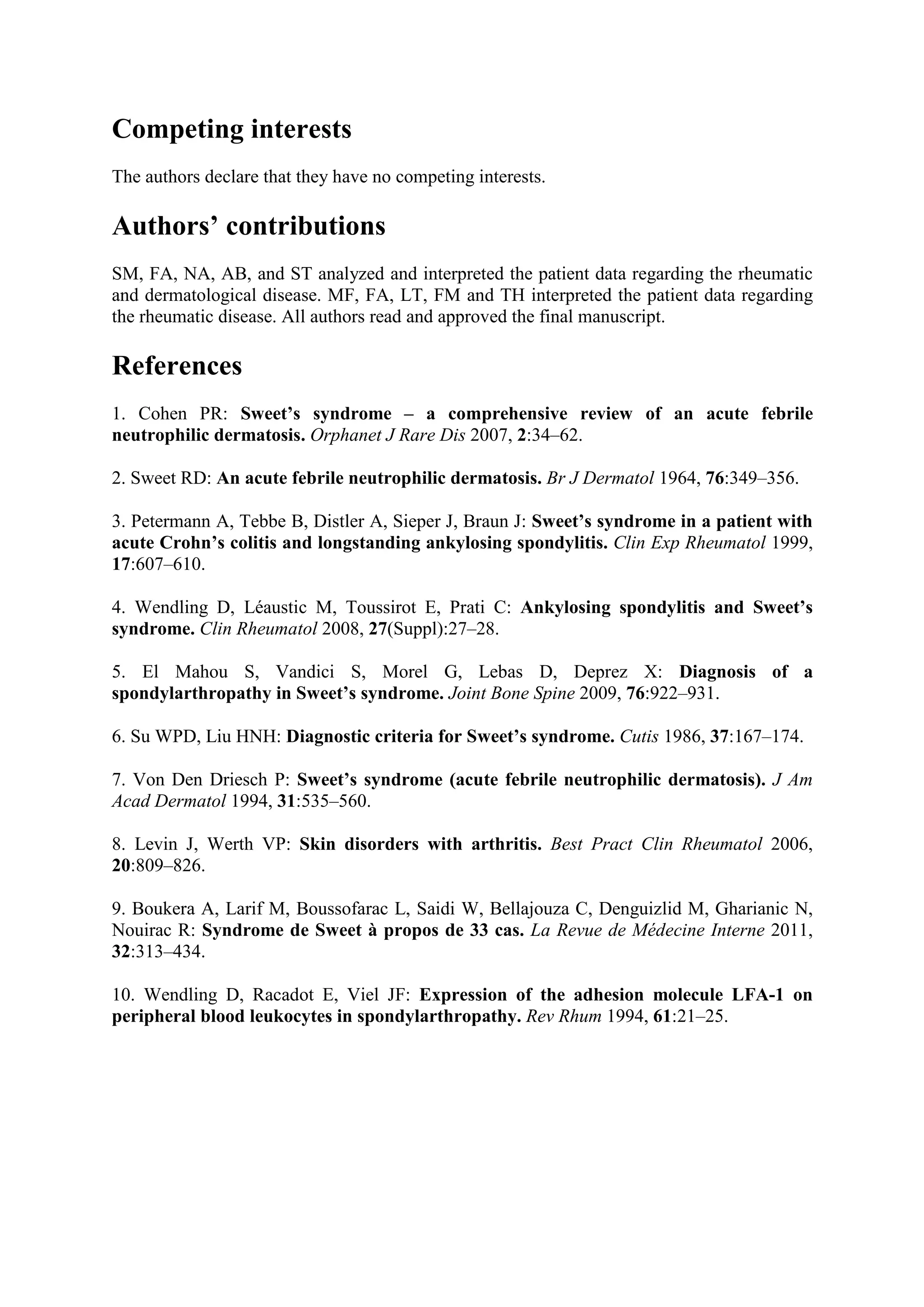 As and sweets syndrome | PDF