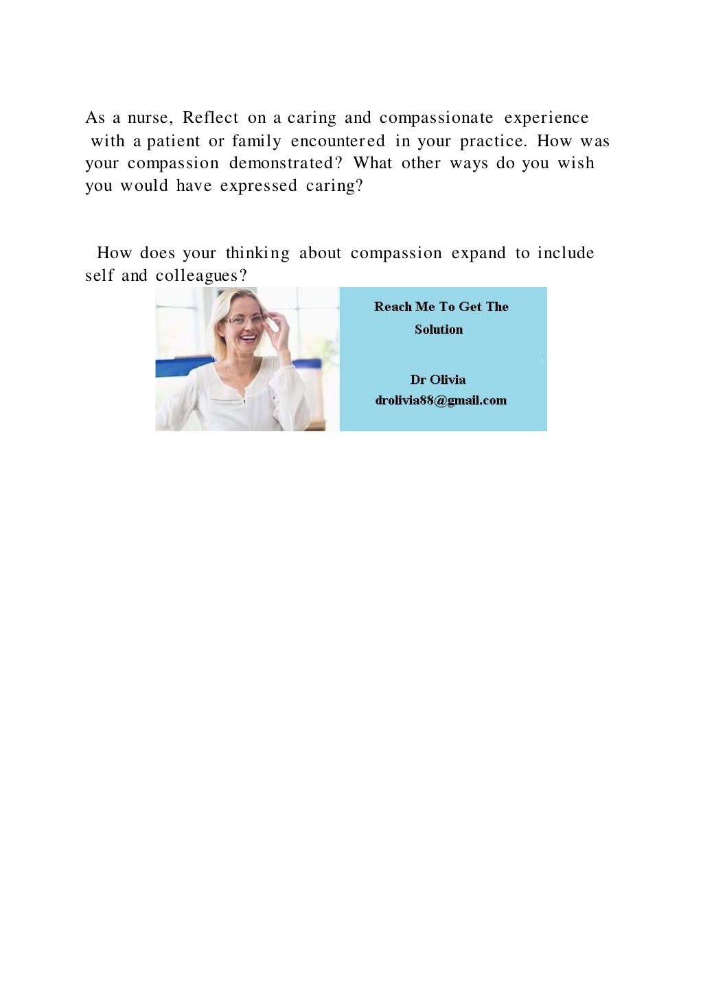 As a nurse, Reflect on a caring and compassionate experience with a | PDF