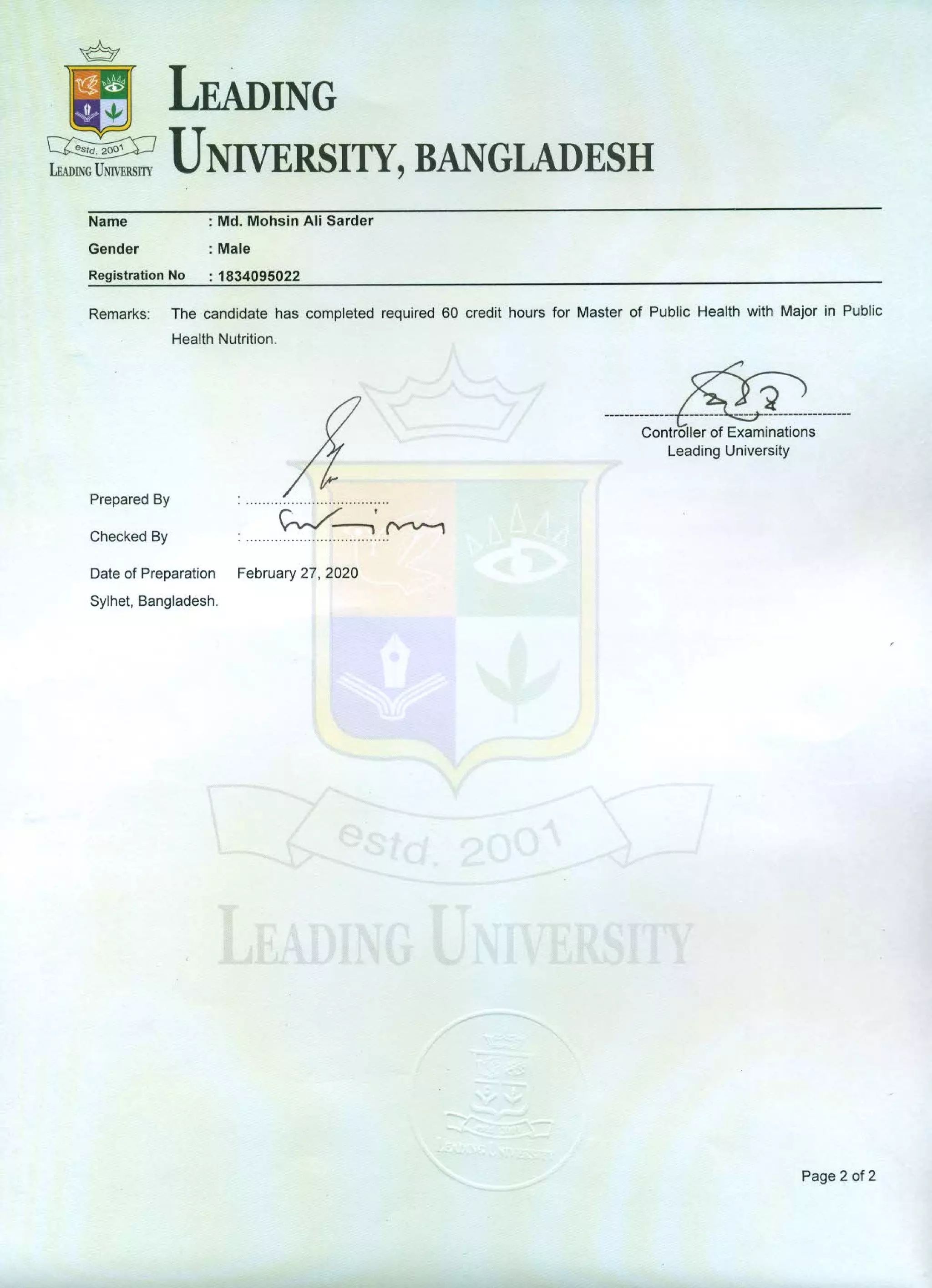 certificate of MPH | PDF