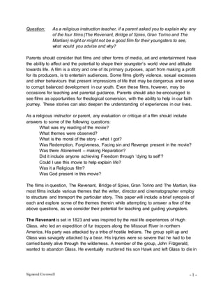 Film Question re:The Revenant, Bridge of Spies, Gran Torino and The ...