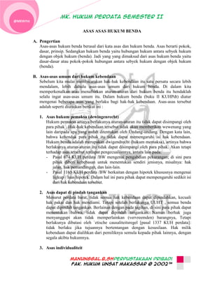 Asas asas hukum benda | DOCX
