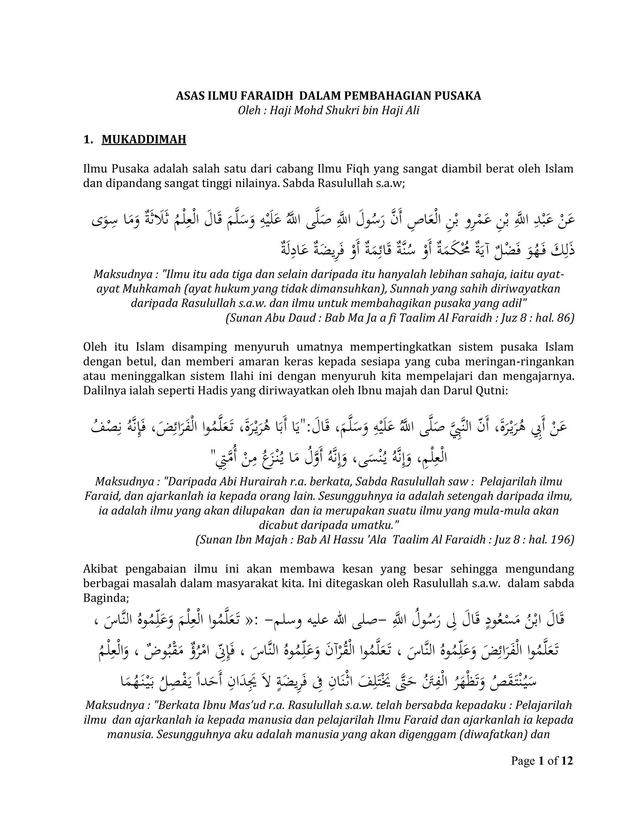 Asas faraidh dlm pembahagian pusaka | PDF