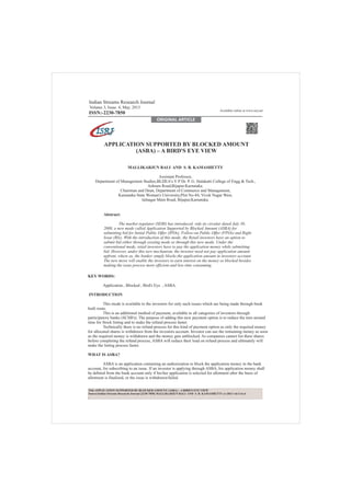 Application Supported by Blocked Amount - A Bird Eye view | PDF