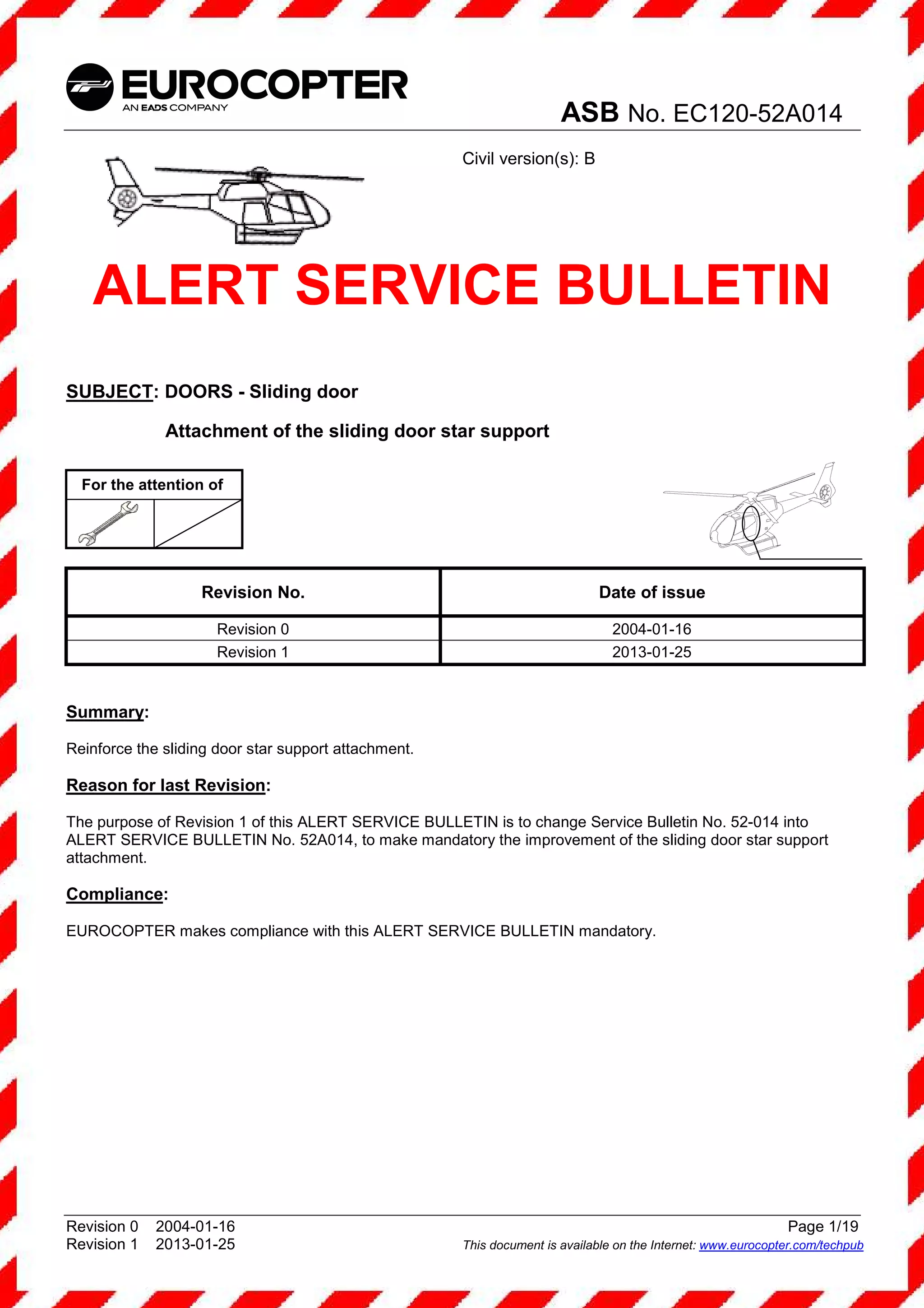 ASB Nº EC120-52A014 - Alert Service Bulltin - Subject - DOORS - Sliding ...
