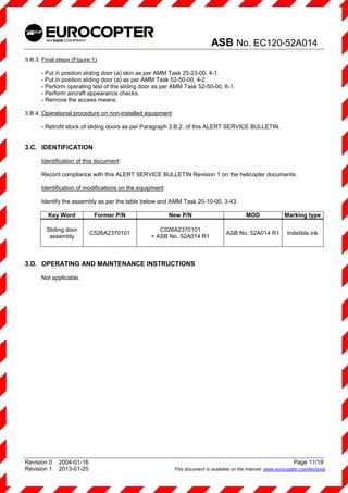 ASB Nº EC120-52A014 - Alert Service Bulltin - Subject - DOORS - Sliding ...
