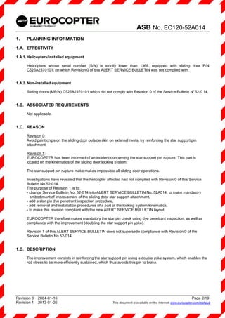 ASB Nº EC120-52A014 - Alert Service Bulltin - Subject - DOORS - Sliding ...