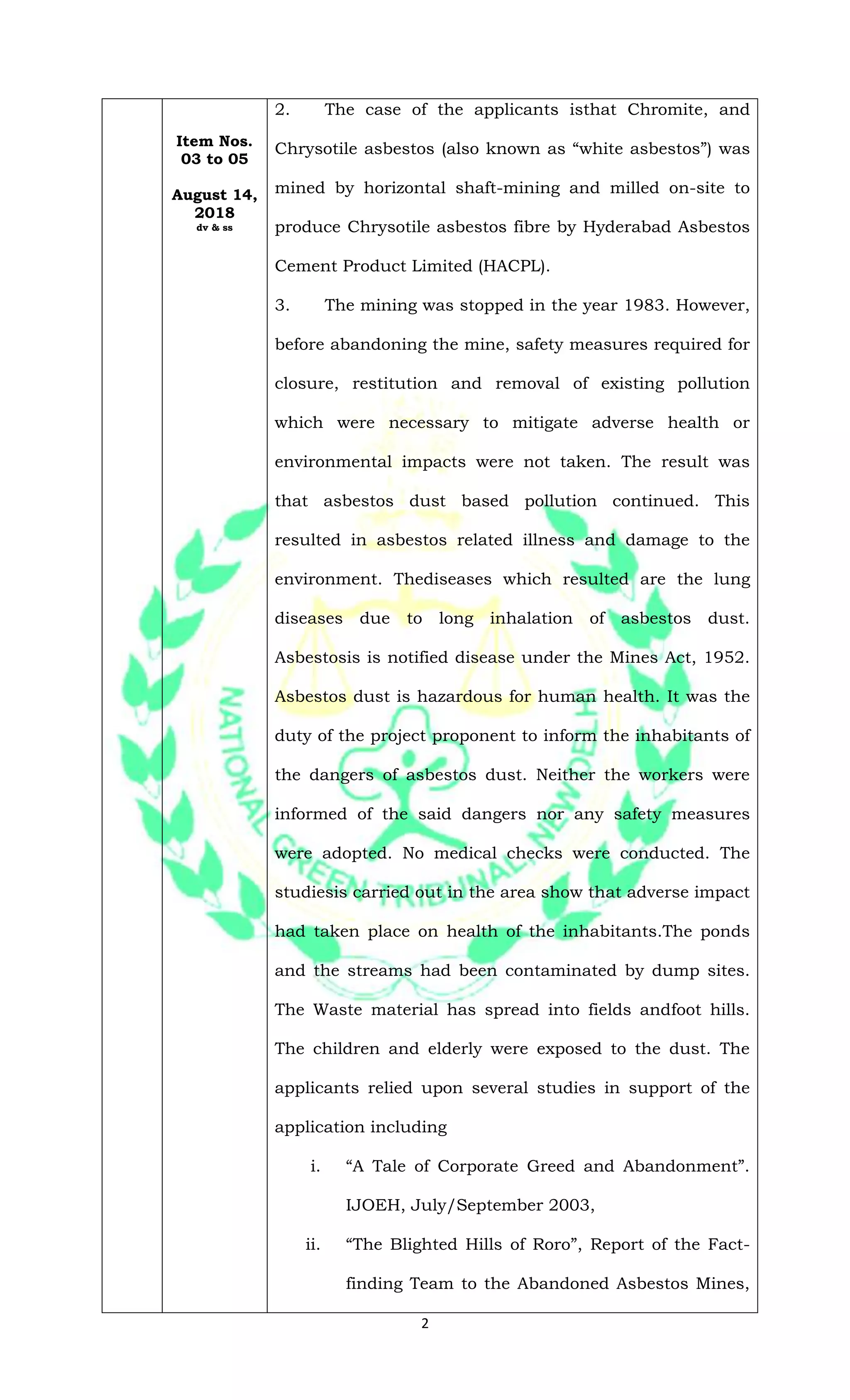 Asbestos case order | PDF