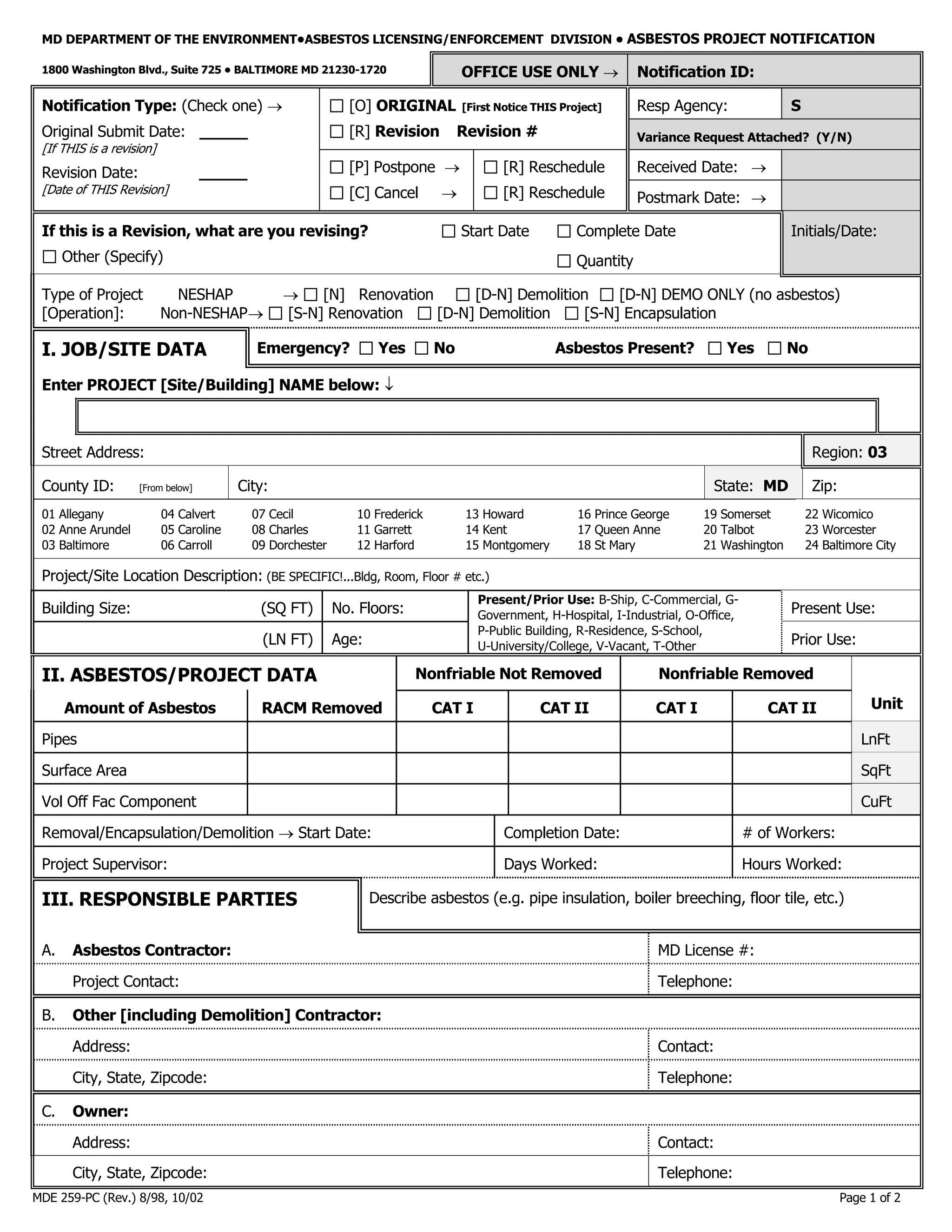Asbestos project notification mde 259 | PDF