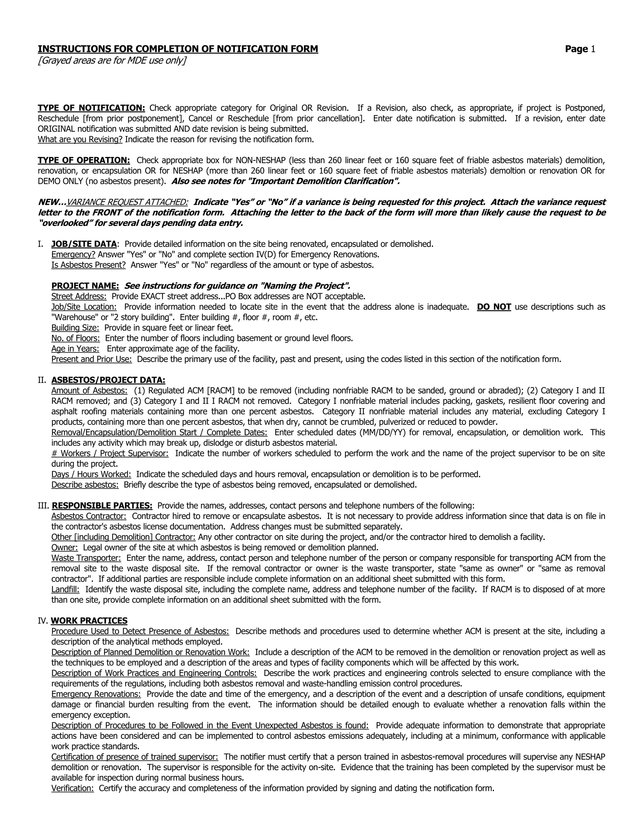 Asbestos project notification mde 259 | PDF
