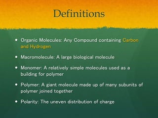 AS Level Biology - 1) Biological Molecules | PPTX