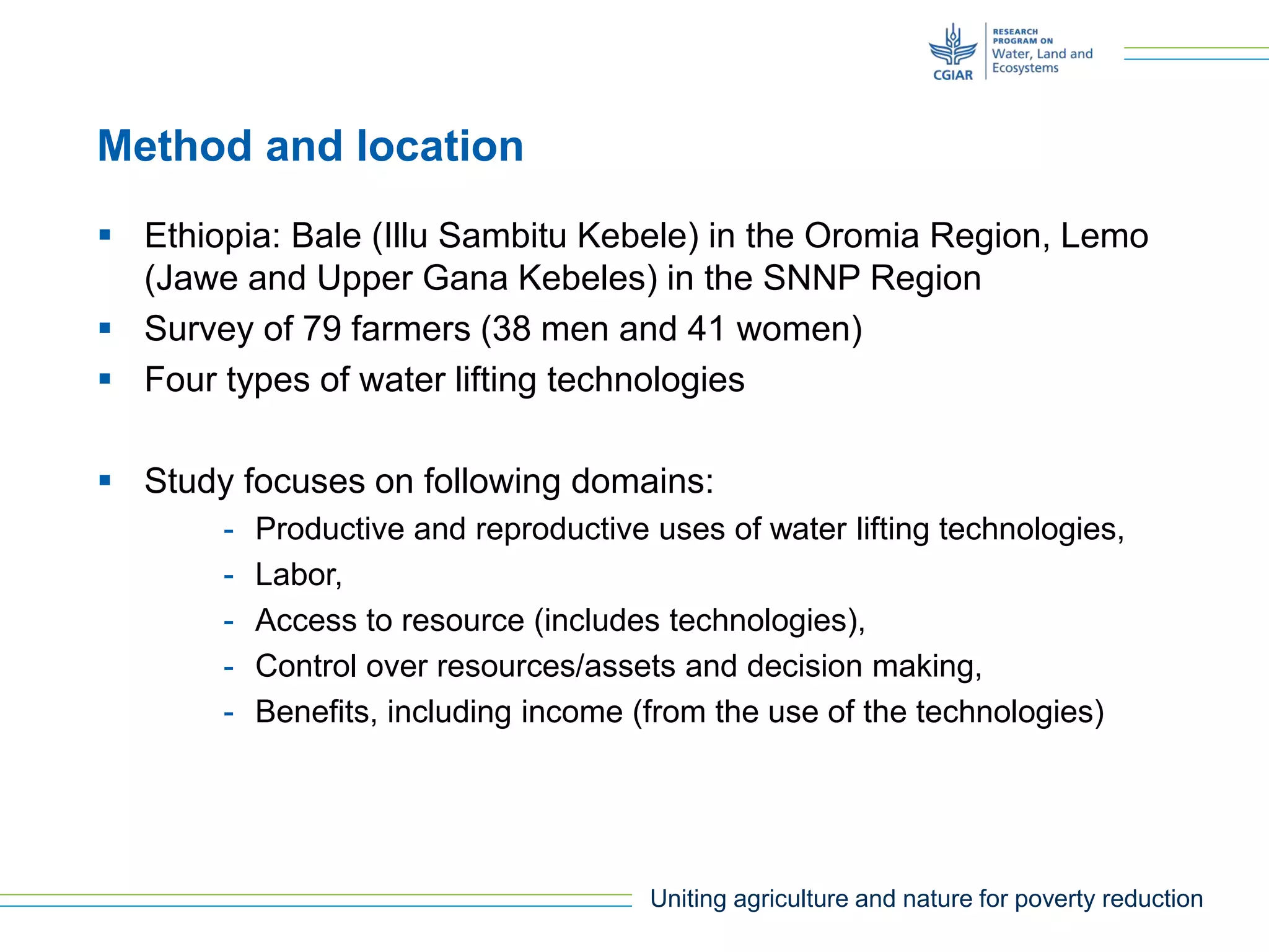 Gender and water technologies: Water lifting for irrigation and ...