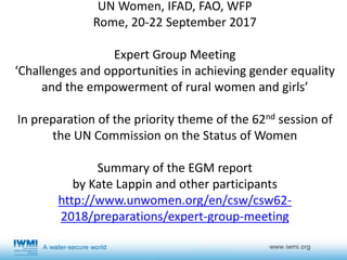 UN Women/FAO/IFAD/WFP Expert group meeting (Sept. 2017) summary report ...