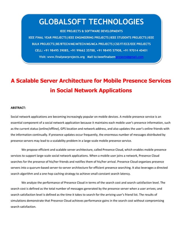 Dotnet 2013 Ieee Mobilecomputing Project A Scalable Server Architecture