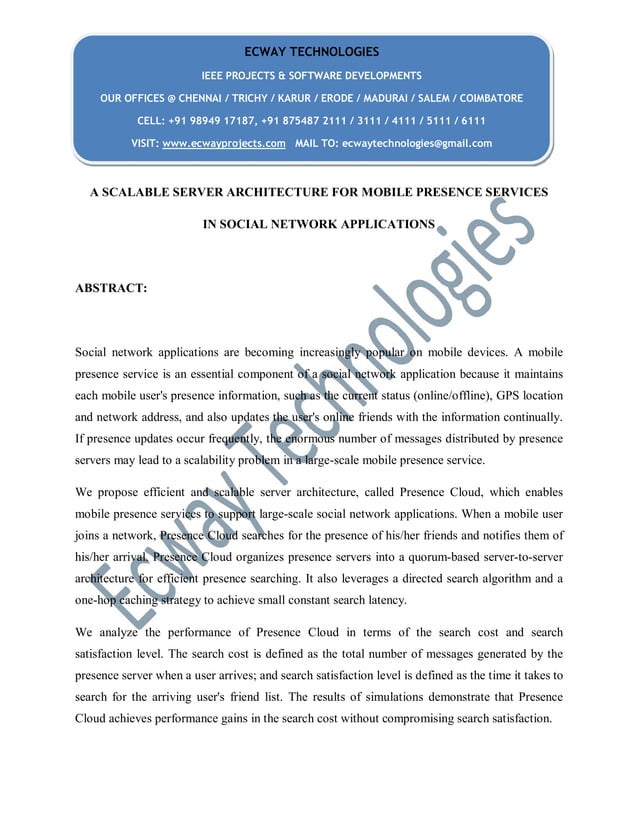 A scalable server architecture for mobile presence services in social network applications | PDF