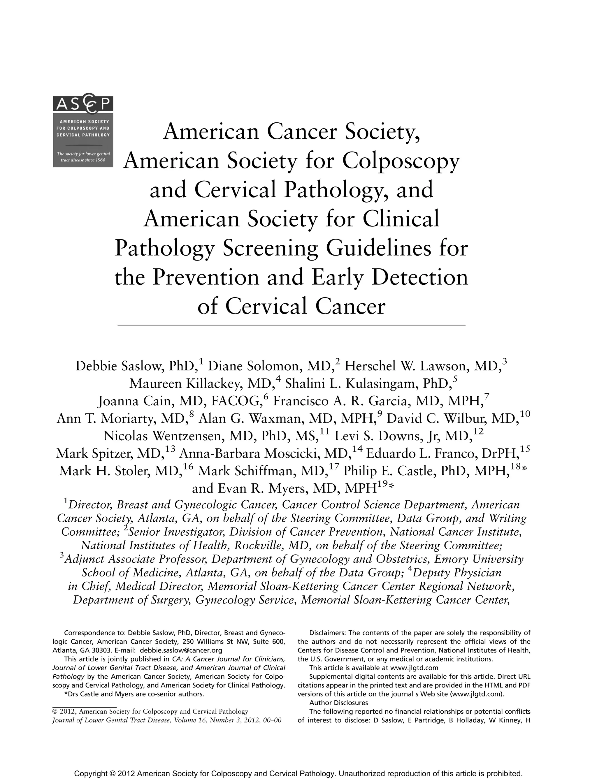 Asccp guidelines 2012 cx cancer prevention | PDF | Cancer | Diseases ...