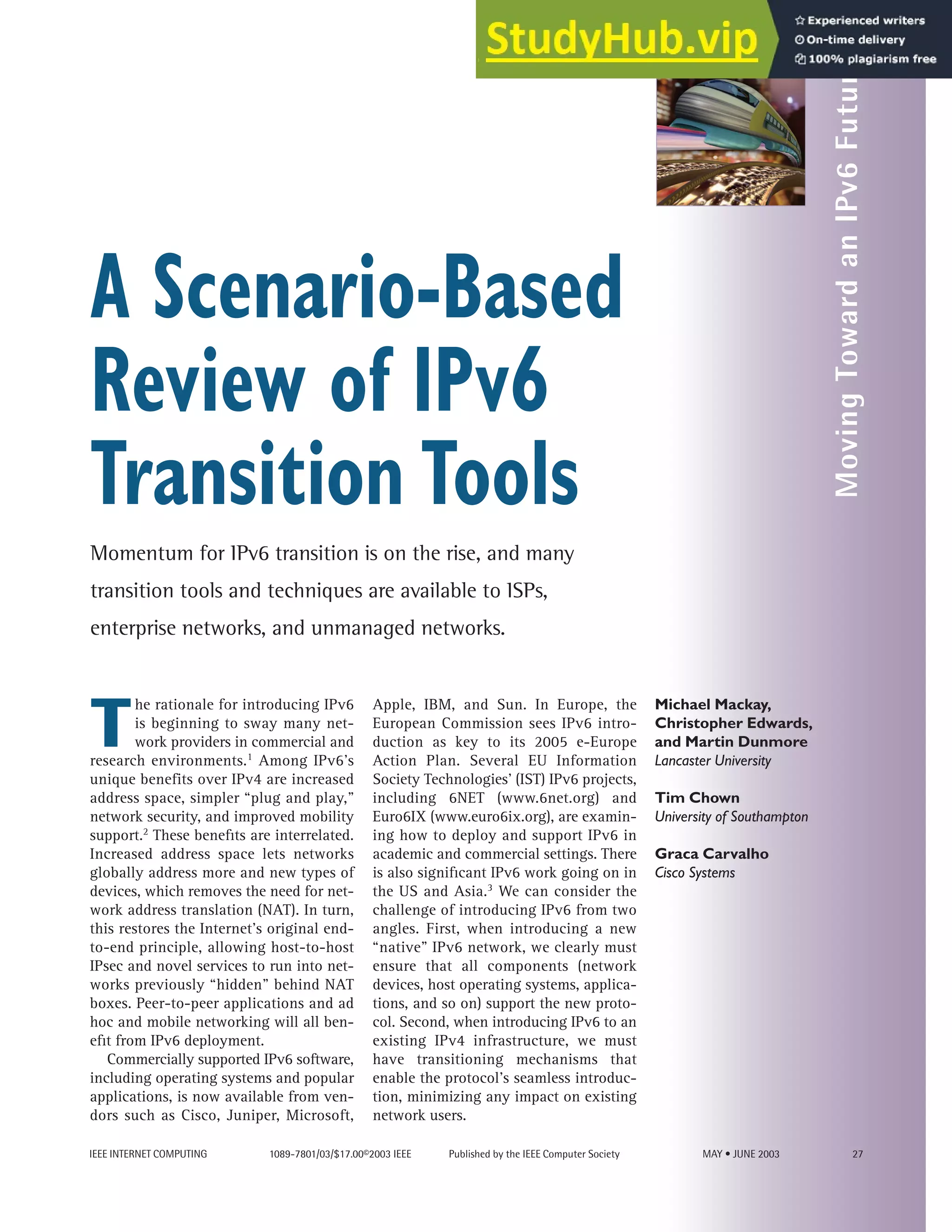 A Scenario-Based Review Of IPv6 Transition Tools | PDF